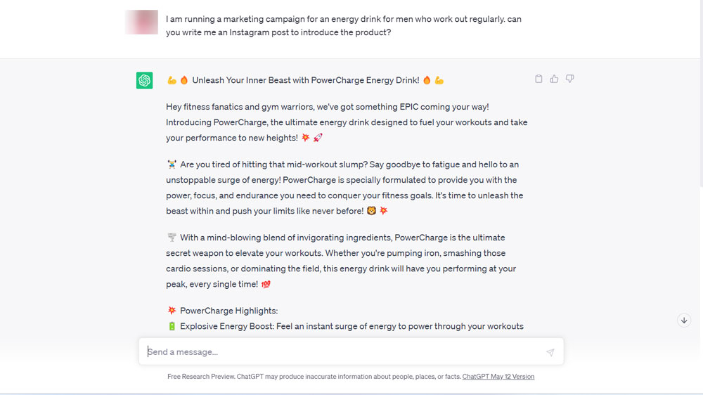 ChatGPT creative content for social media marketing campaigns